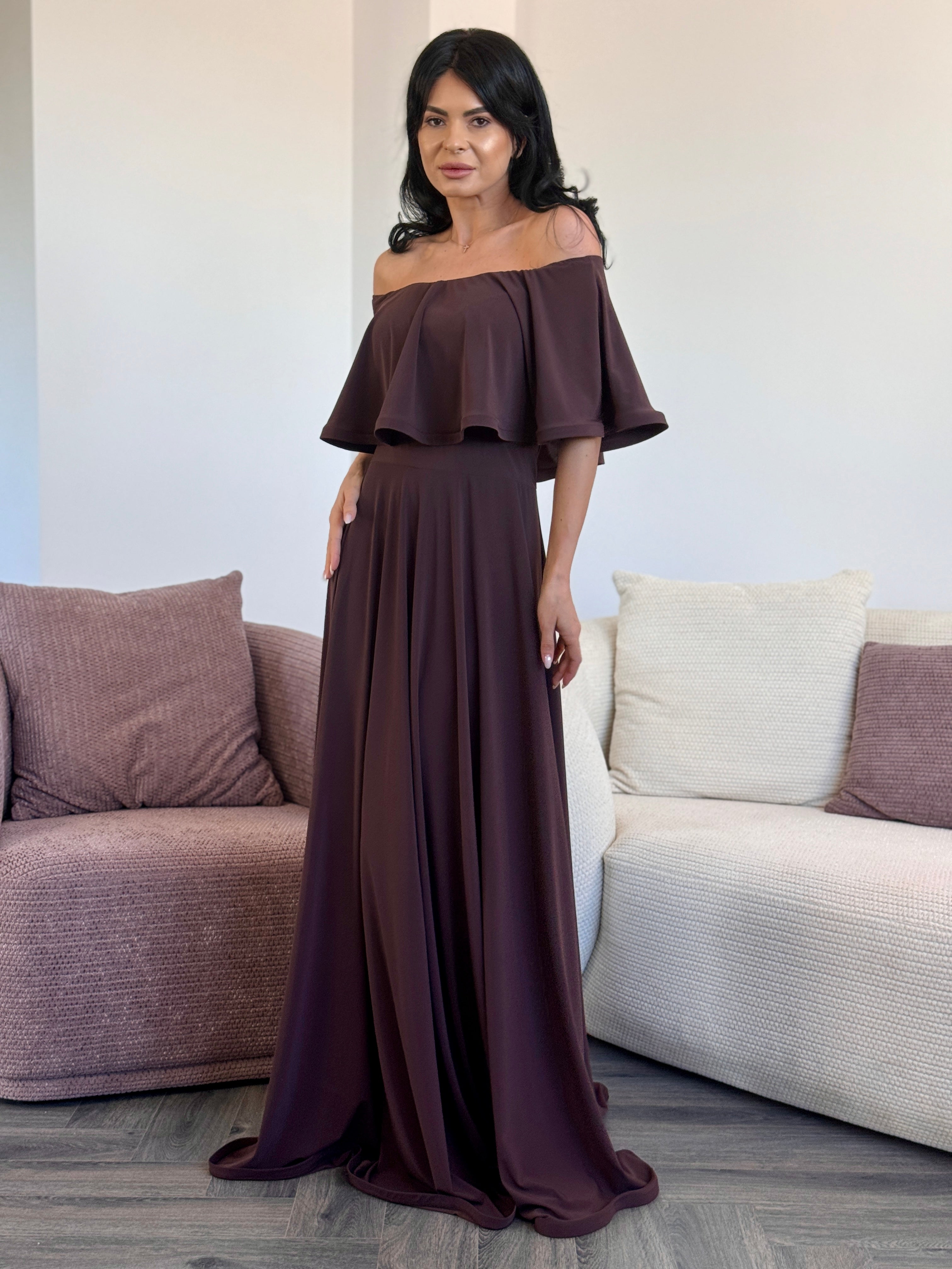 Rochie Lunga ELIZA - CHOCOLATE – Ramona Bădescu Exclusive
